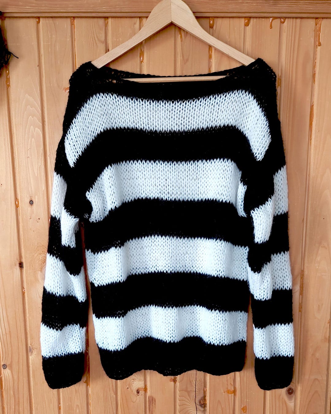 Punk-inspired Oversized Mohair Sweater Elder Emo Black and White ...