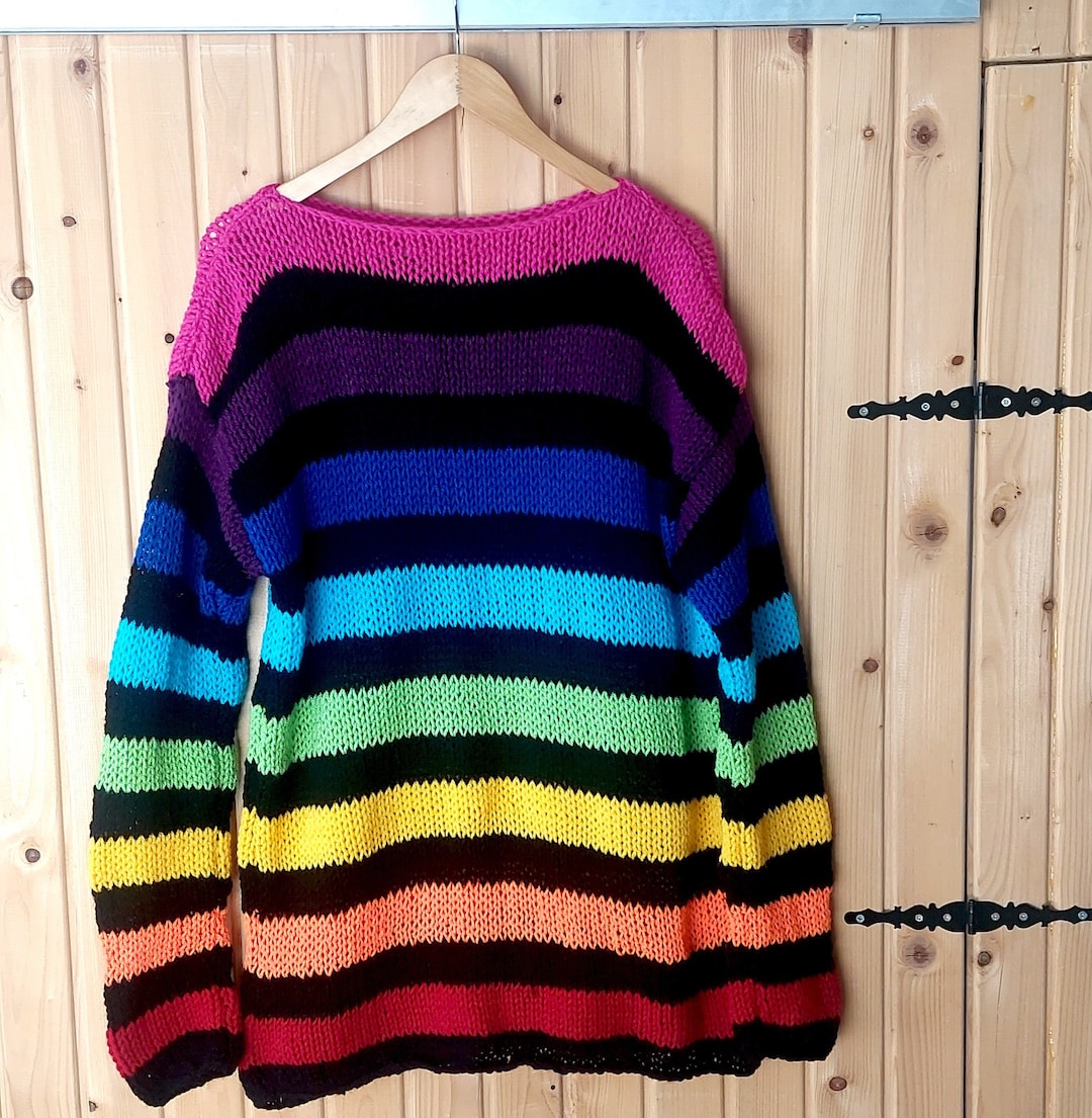 Striped Sweater, Rainbow Jumper, Nonbinary Sweater, Rainbow Cardigan ...