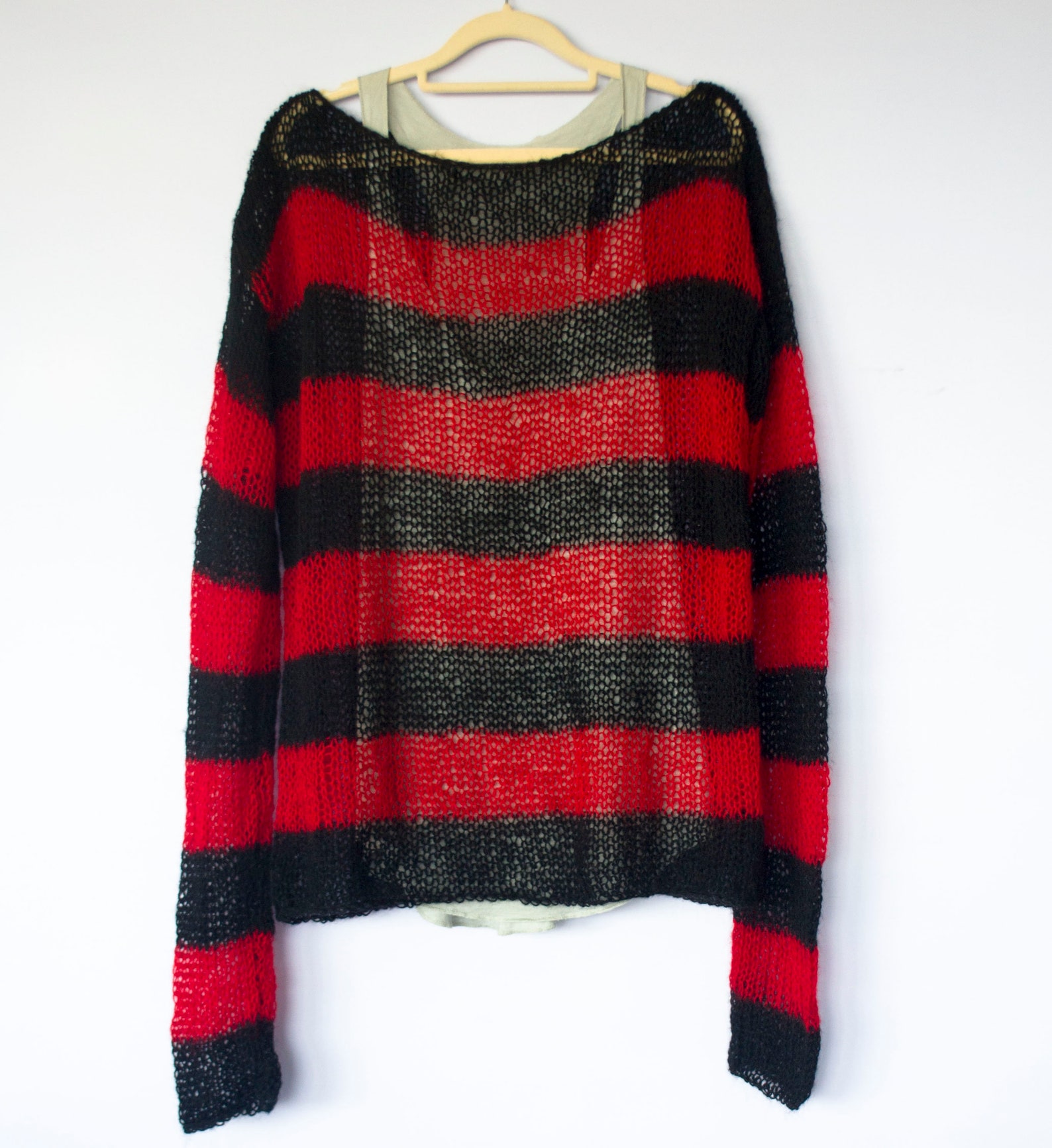 Striped Baggy Sweater, Red Black Punk Jumper, 90s Grunge Clothing ...