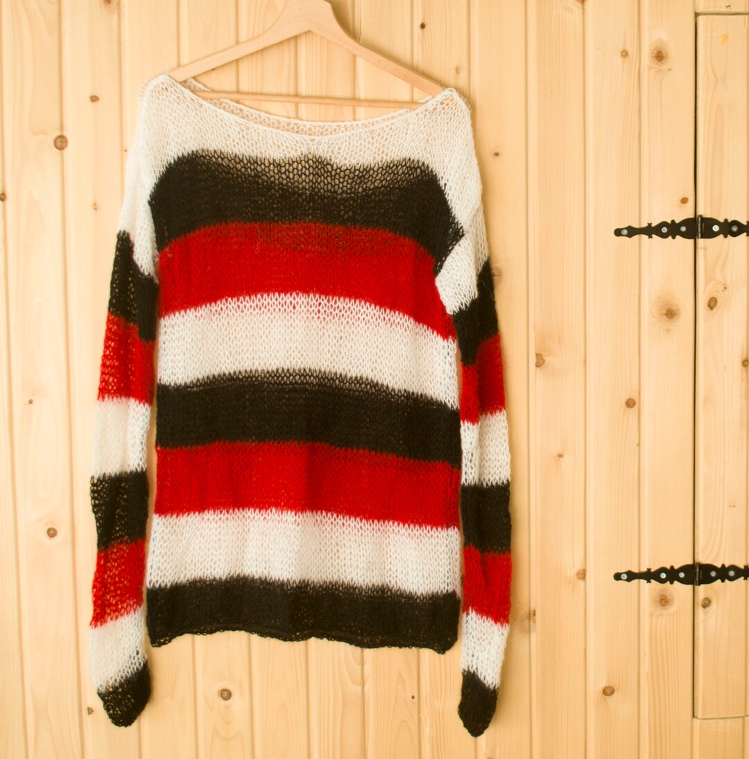 Striped Grunge Shirt Red White and Black Stripey Sweater See - Etsy