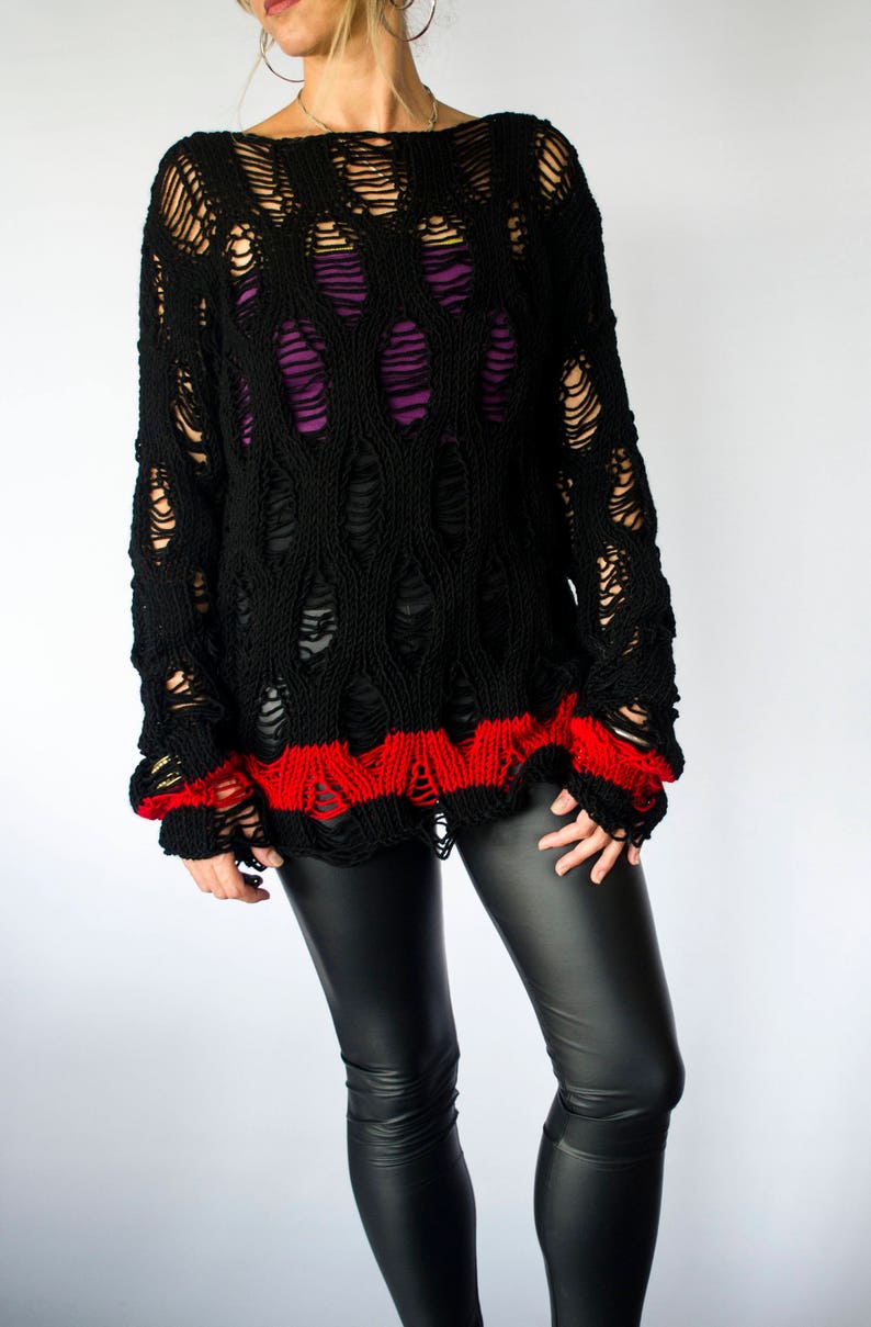 Punk Sweater Black and Red Striped Jumper Gothic Pullover - Etsy