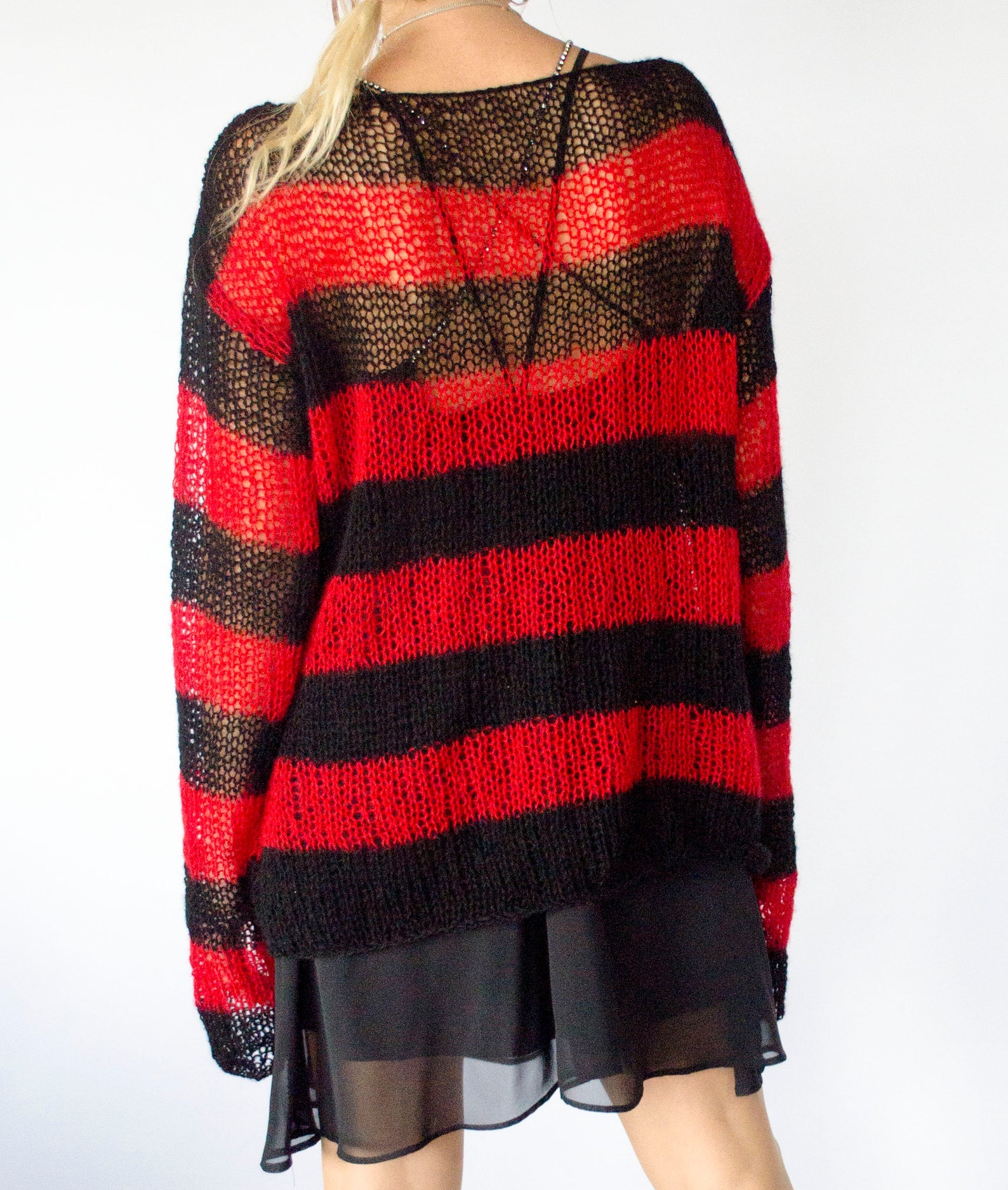 Punk Mohair Sweater Striped Jumper Red Black 90s Grunge | Etsy