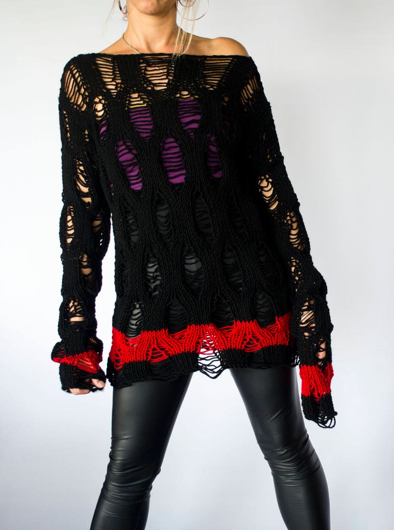 Punk Sweater Black and Red Striped Jumper Gothic Pullover - Etsy