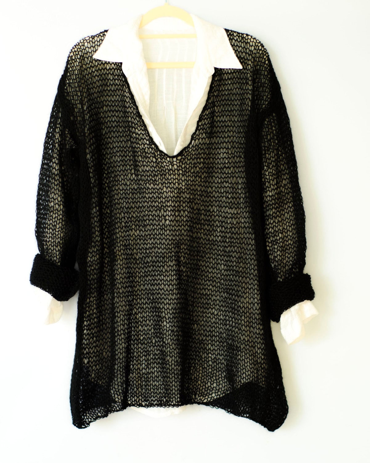 Sheer Knit Sweater Black V Neck Jumper See Through Knit - Etsy