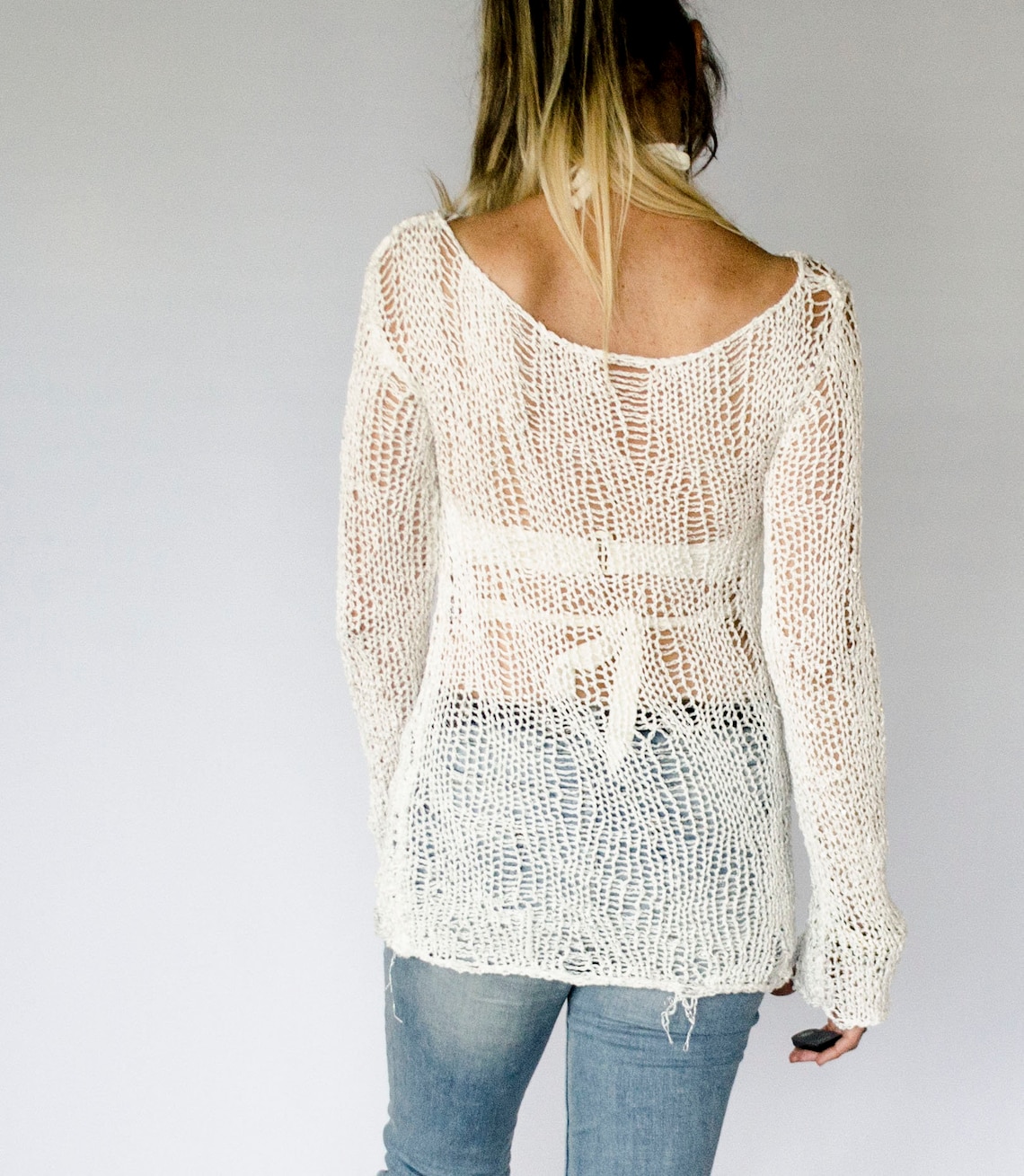 Damen Strickpullover für den Sommer Weißer Pullover mit - Etsy.de