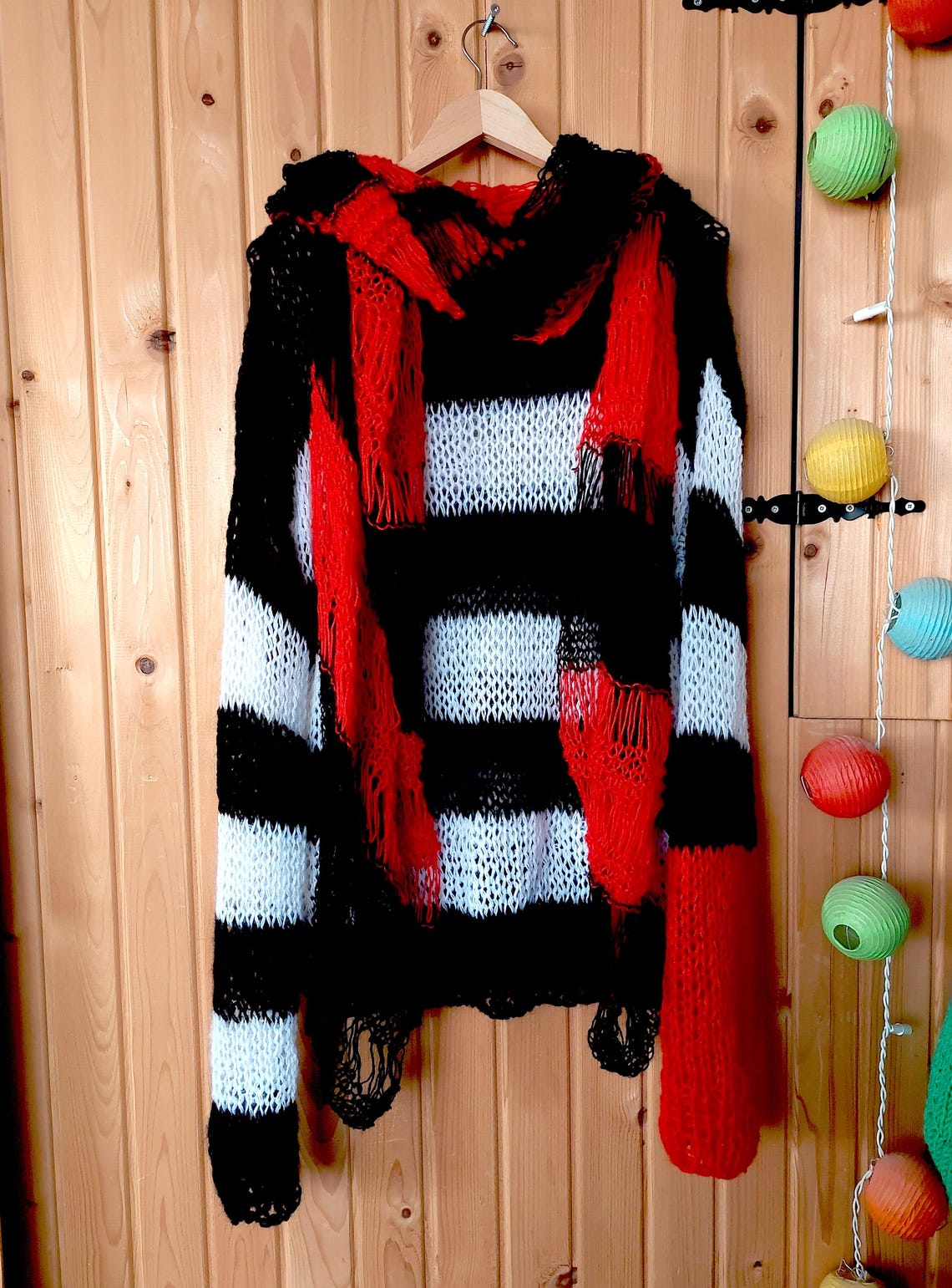 Striped Grunge Mohair Sweater, Red Black White Stripey Jumper, Classic ...