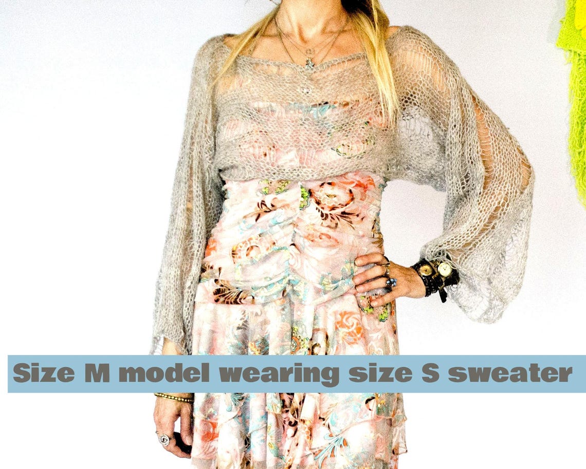 Sheer Knit Sweater, Mohair Shrug, off Shoulder Loose Knit Top ...