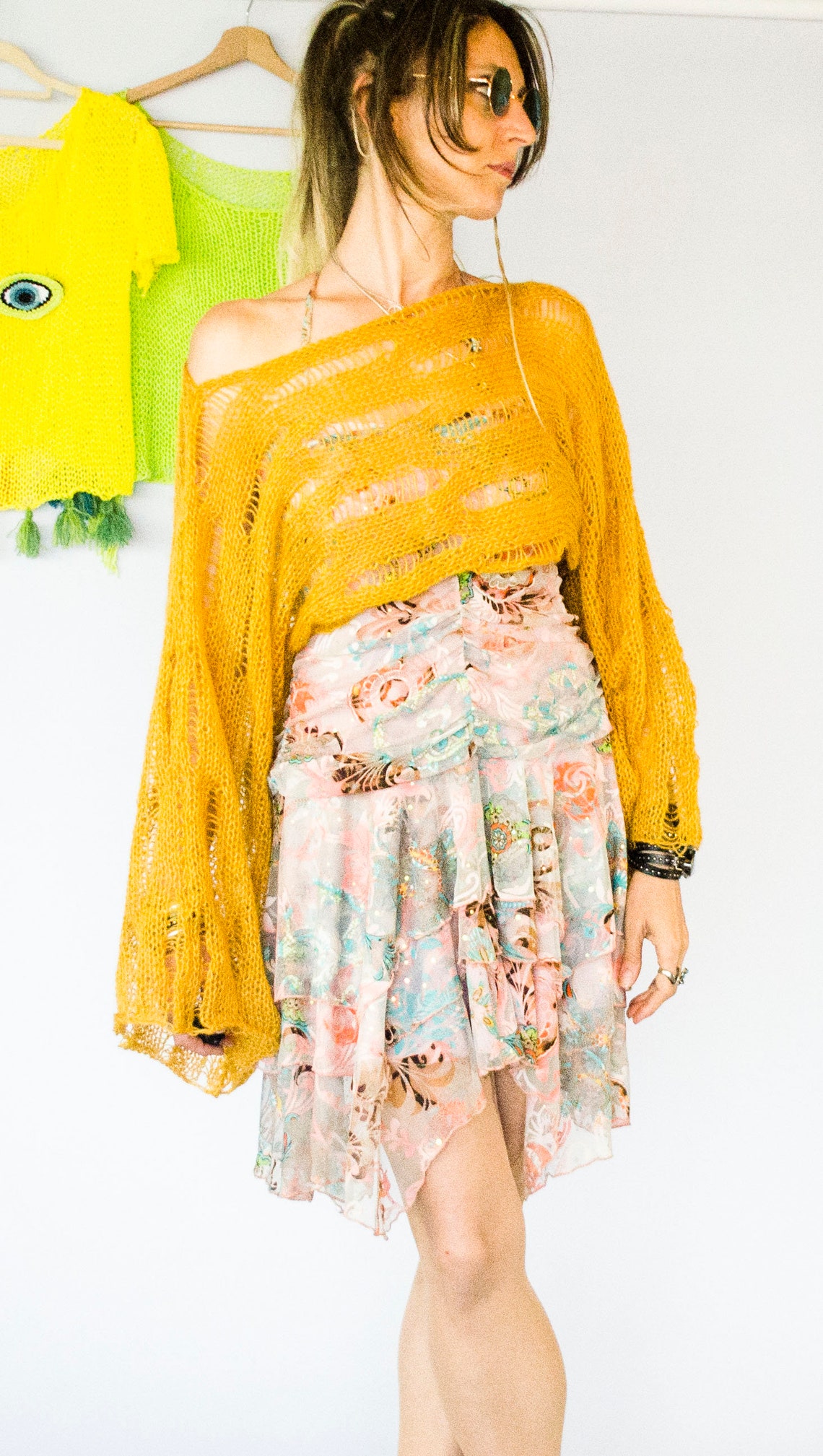 Hand Knit Boho Top for Women See Through Crop Blouse | Etsy