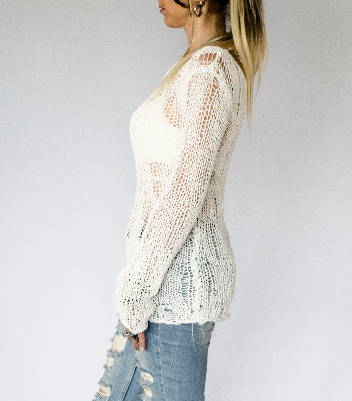 Damen Strickpullover für den Sommer Weißer Pullover mit - Etsy.de