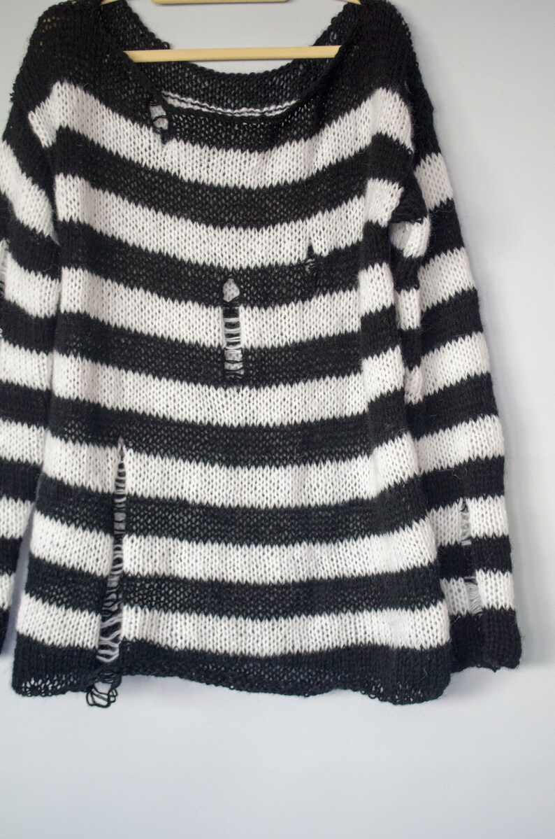 90s Striped Sweaters Black and White Baggy Sweater Slouchy | Etsy