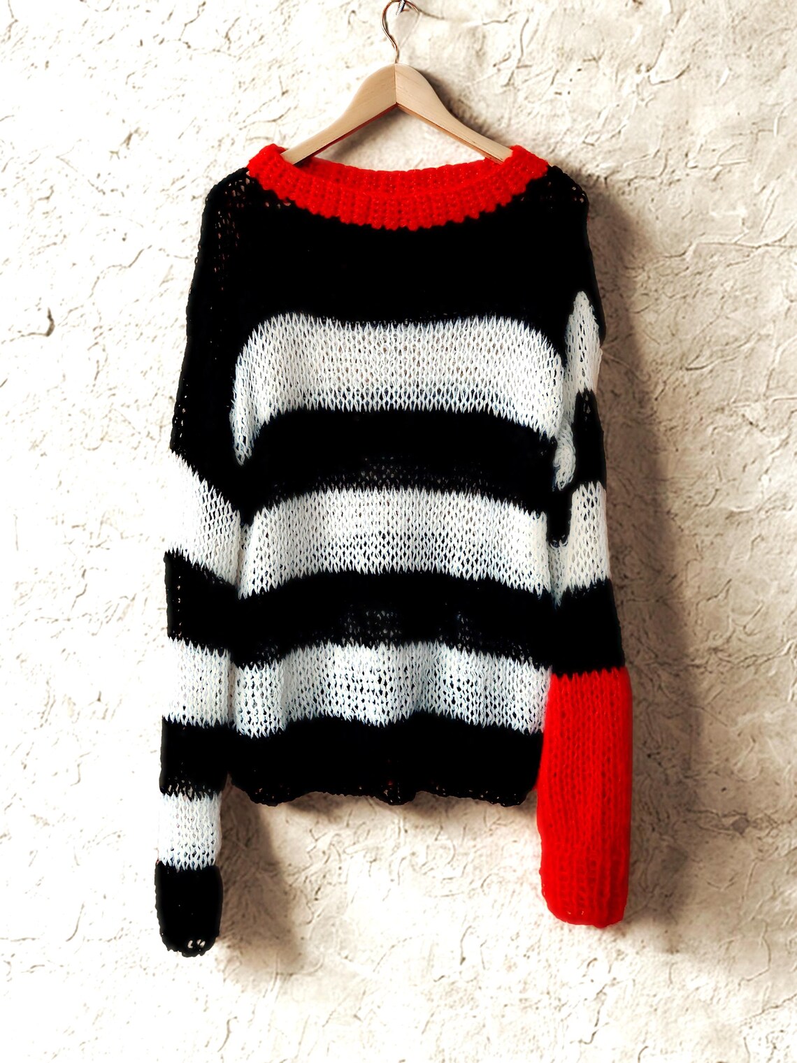 Striped Grunge Mohair Sweater, Red Black White Stripey Jumper, Classic ...