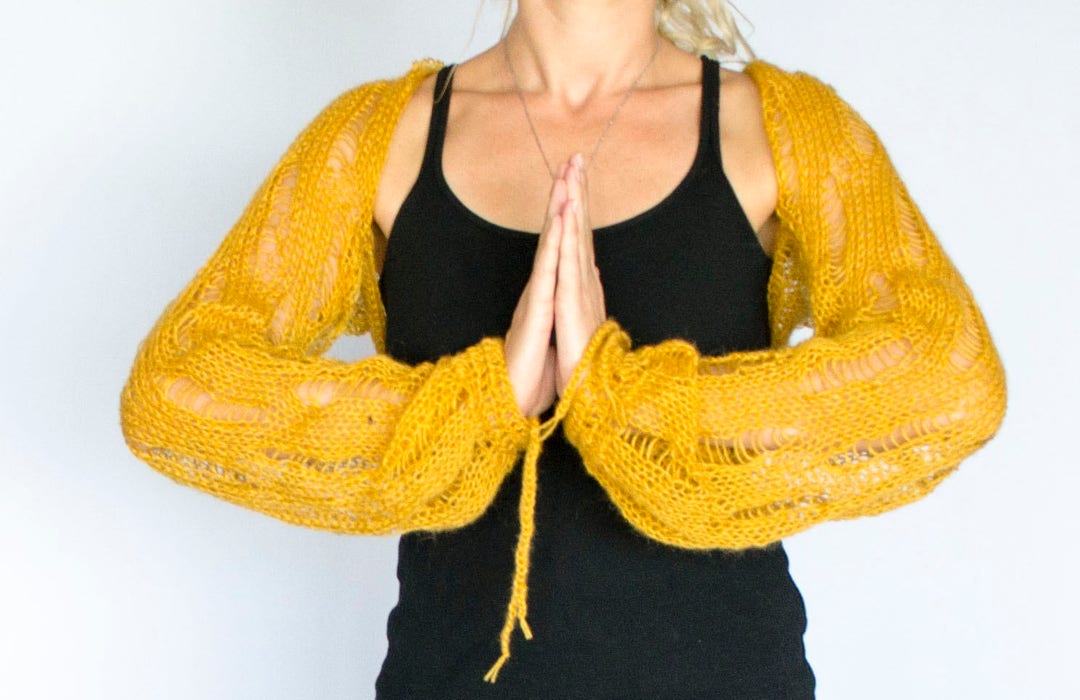 Yellow Bolero Shrug, Mohair Cardigan With Balloon Sleeves, Crop Sweater ...