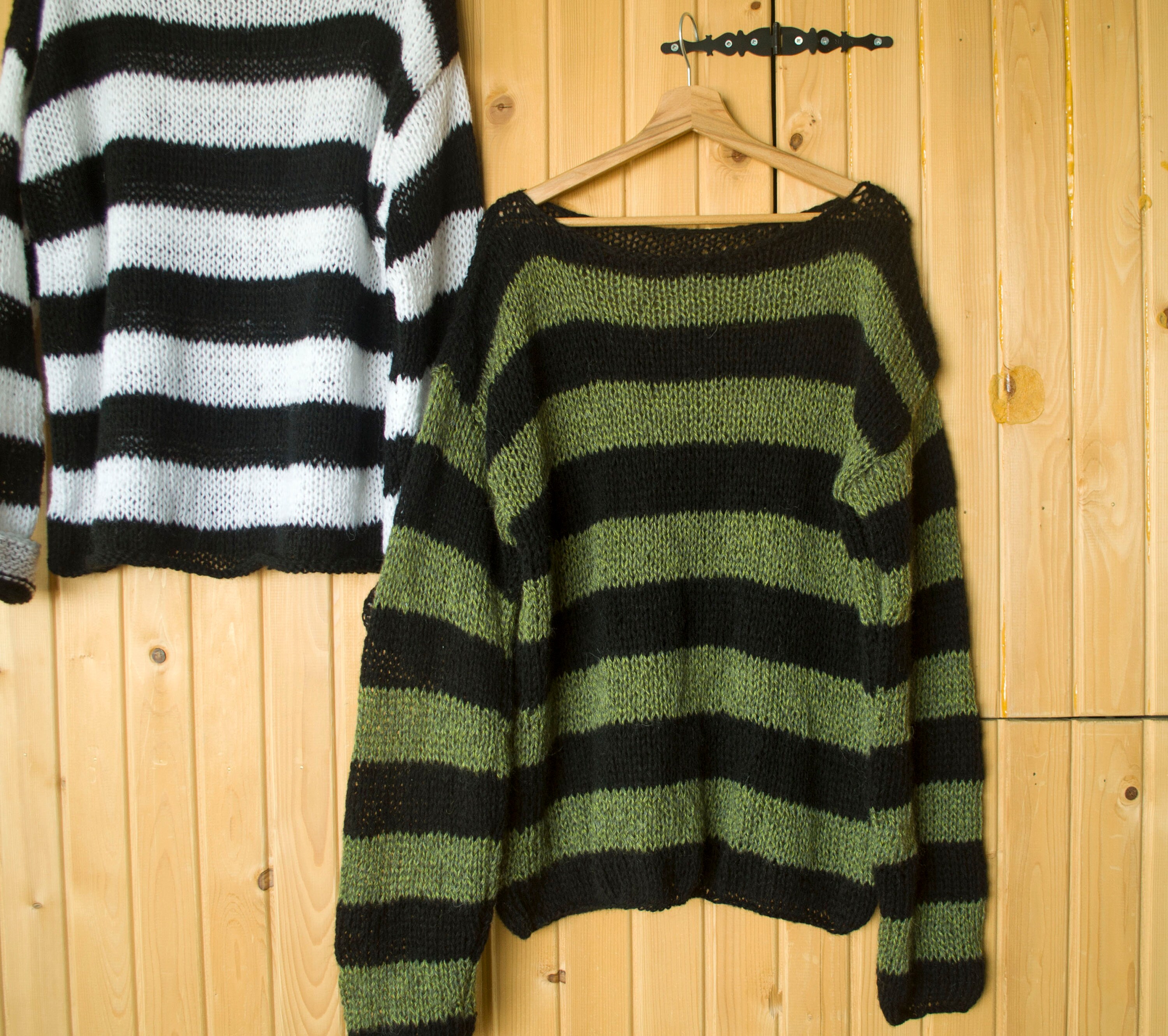 Striped Sweater, Uniform Green and Black Stripey Jumper Striped Sweater, Uniform Green and Black Stripey Jumper