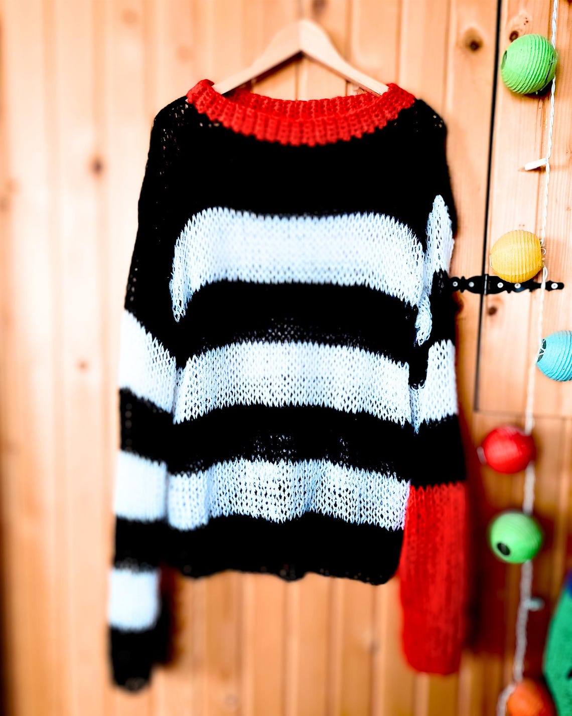 Striped Grunge Mohair Sweater, Red Black White Stripey Jumper, Classic ...
