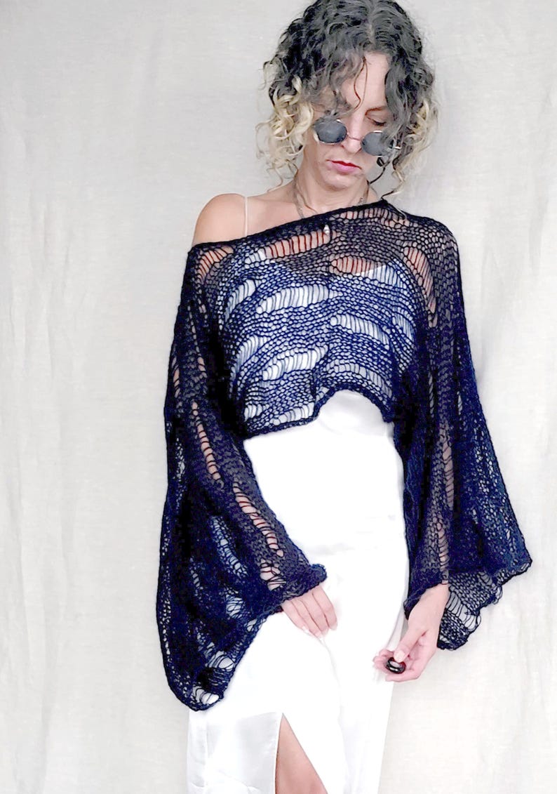Sheer Knit Shrug, Blue Wedding Cover Up, Lightweight See Through Boho ...