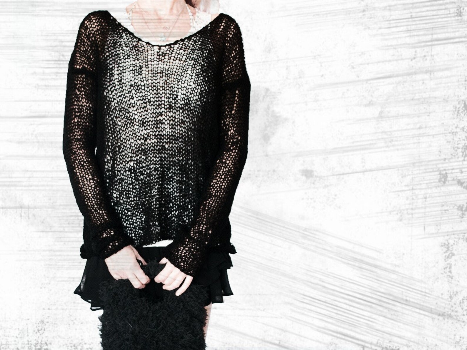 Black V Neck Sweater for Women Punk Rock Mohair Jumper | Etsy