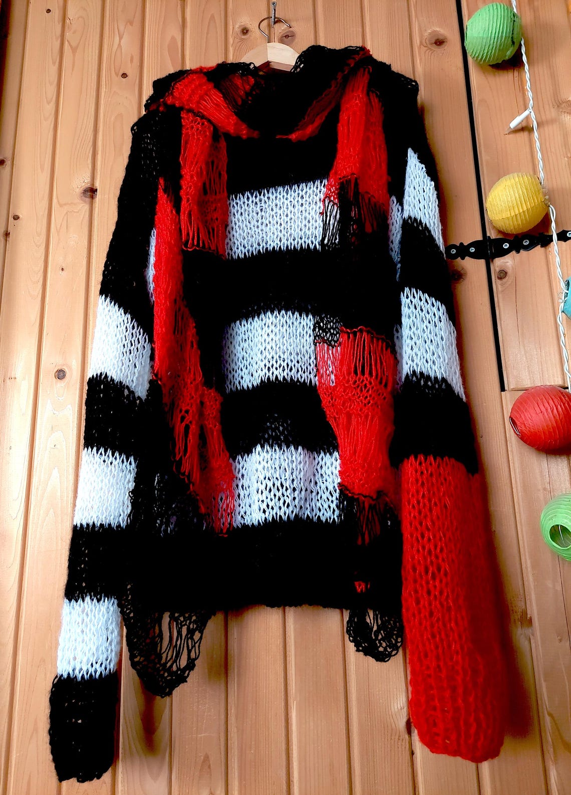Striped Grunge Mohair Sweater, Red Black White Stripey Jumper, Classic ...