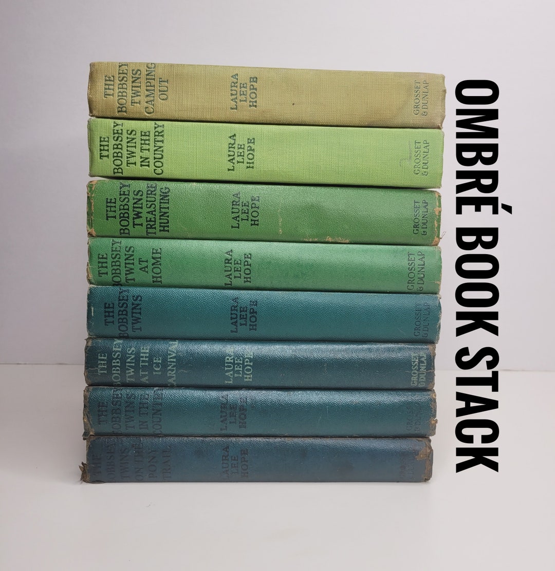 Ombre Book Stack, Bobbsey Twins Book Set, Vintage Children's Books, Instant Library, Green Blue ...