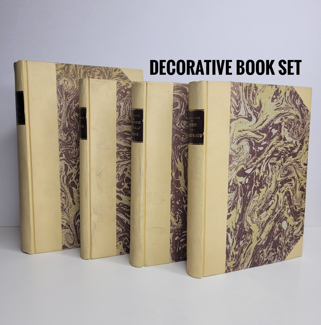 Decorative Book Set, Brown Cream and Yellow Books, Antique Books, Water ...