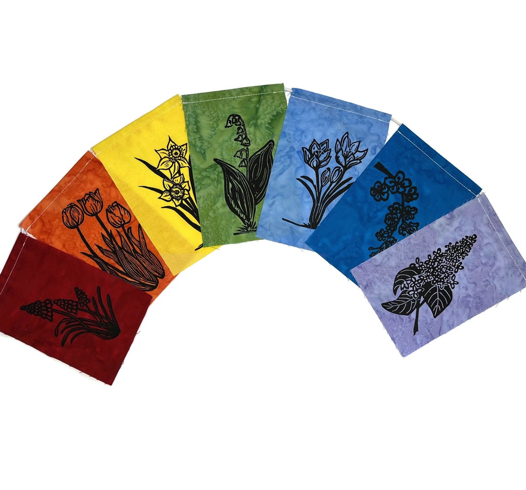 Spring Flowers made With Original Hand Carved Block Prints small Prayer ...