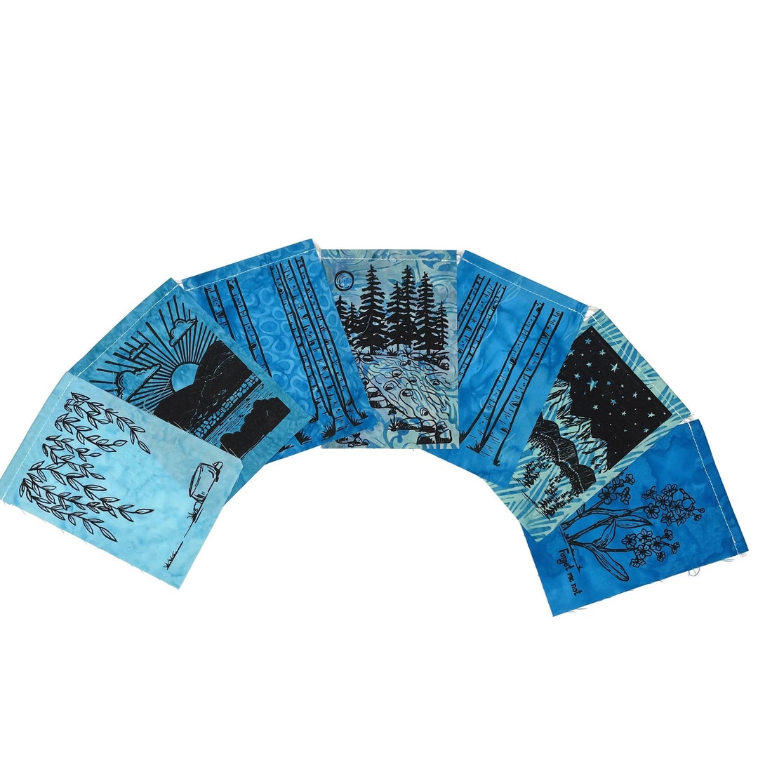 Forget Me Not small Flags Hand Printed Prayer Flags, Gratitude Flags ...