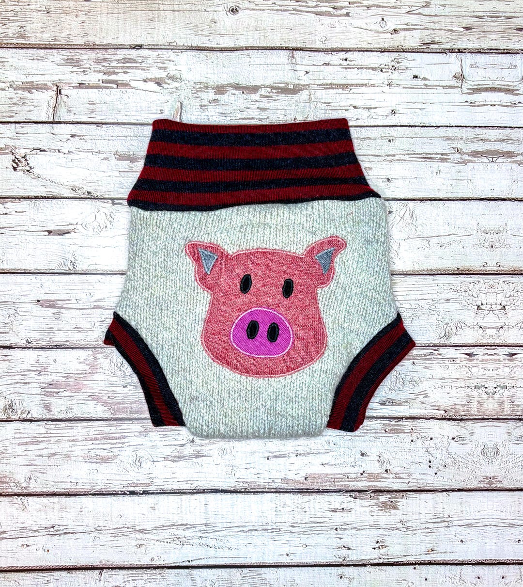 Upcycled Wool Diaper Cover: Gray Pig Applique, Size Large (12-18M) - Etsy