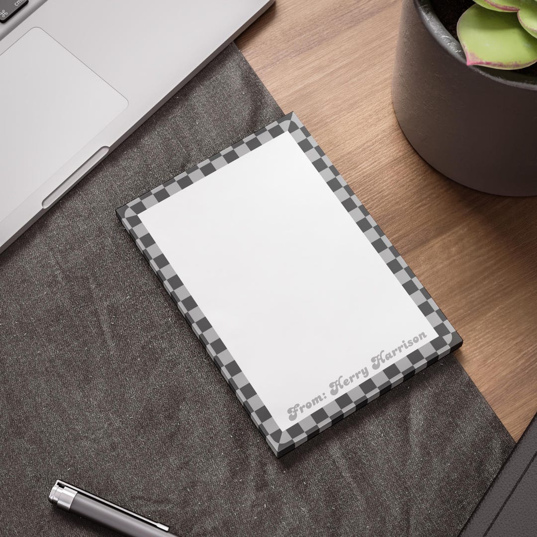 Personalized Retro Checkers Notepad, Custom Name Post-it Pad, Gray on ...