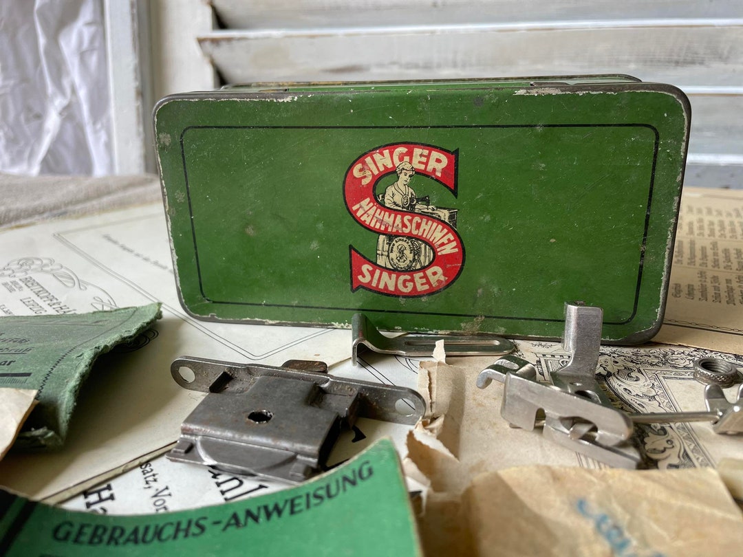 Antique Sewing Machine Tin Can Singer 15 Sewing Machine, Tin, Spare ...