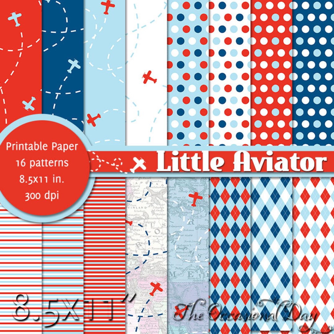PRINTABLE Little Aviator • 8.5x11 Digital Paper Pack • INSTANT DOWNLOAD ...