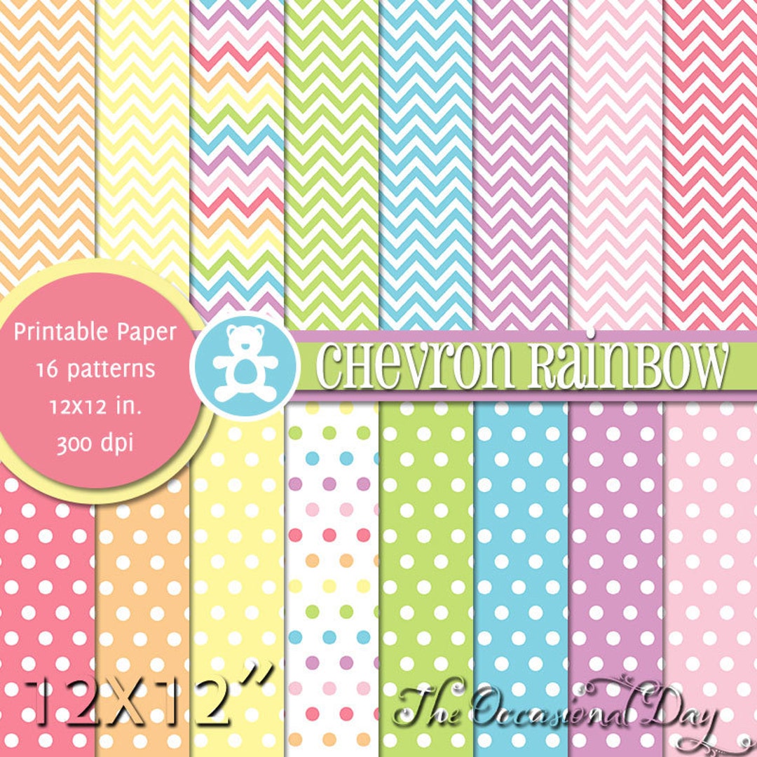 PRINTABLE Chevron Rainbow • 12x12 Digital Paper Pack • INSTANT DOWNLOAD ...