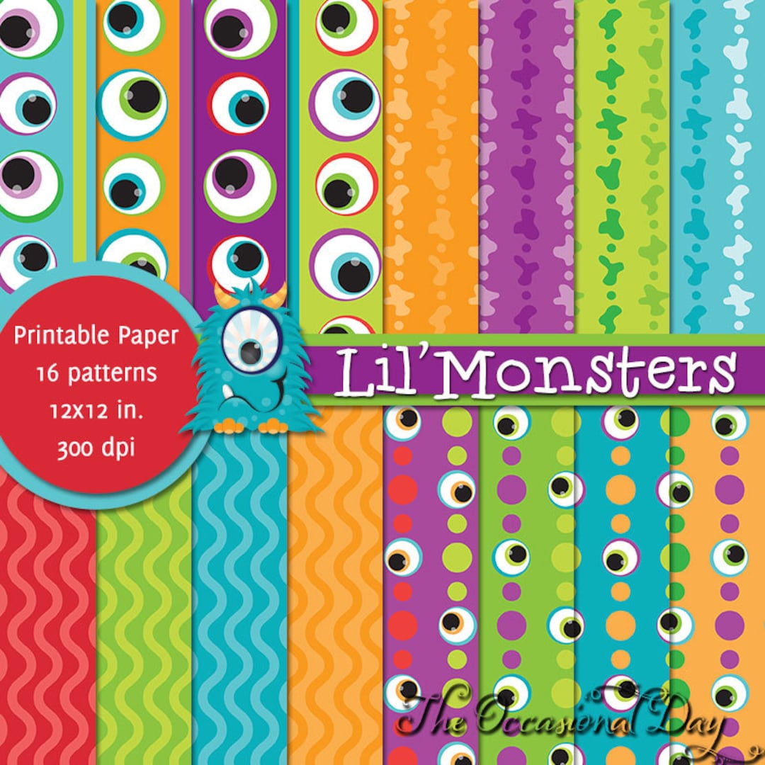 PRINTABLE Lil' Monsters • 12x12 Digital Paper Pack • INSTANT DOWNLOAD ...