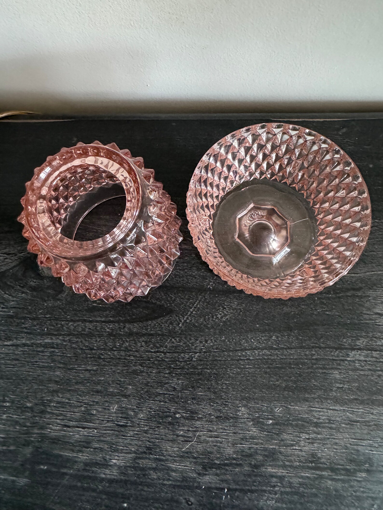 Fairy Lamp, Indiana Glass Diamond Point, Vintage, Antique, Light Pink ...