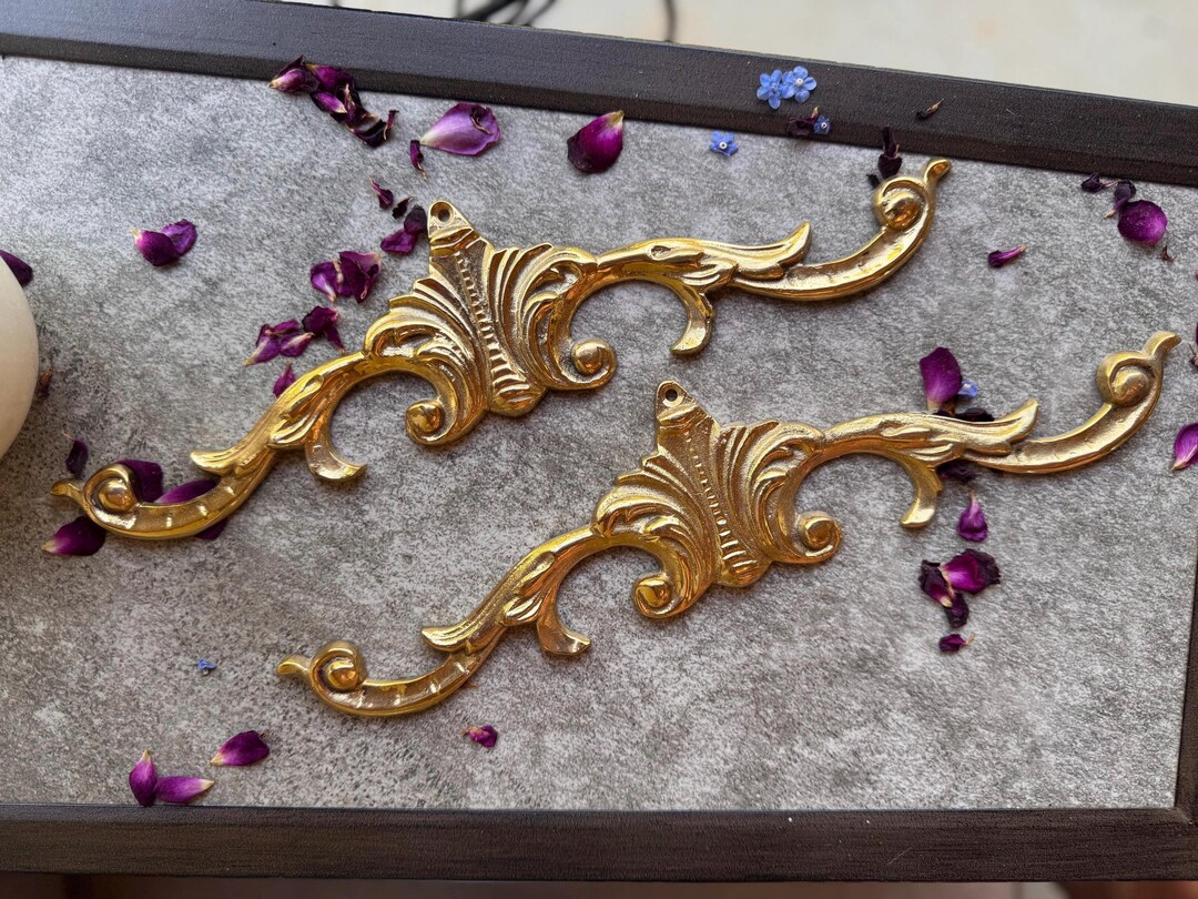 Vintage Brass Ornate Scroll Pediment Pair, Wall Decor - Etsy