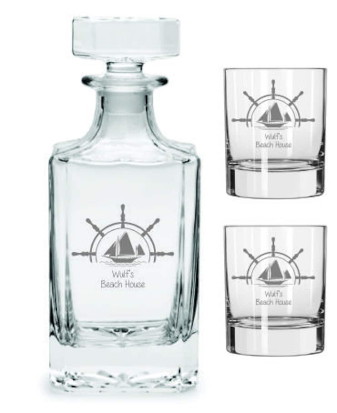 Beach House Boat Whiskey Decanter Glassware Gift Set FREE ...