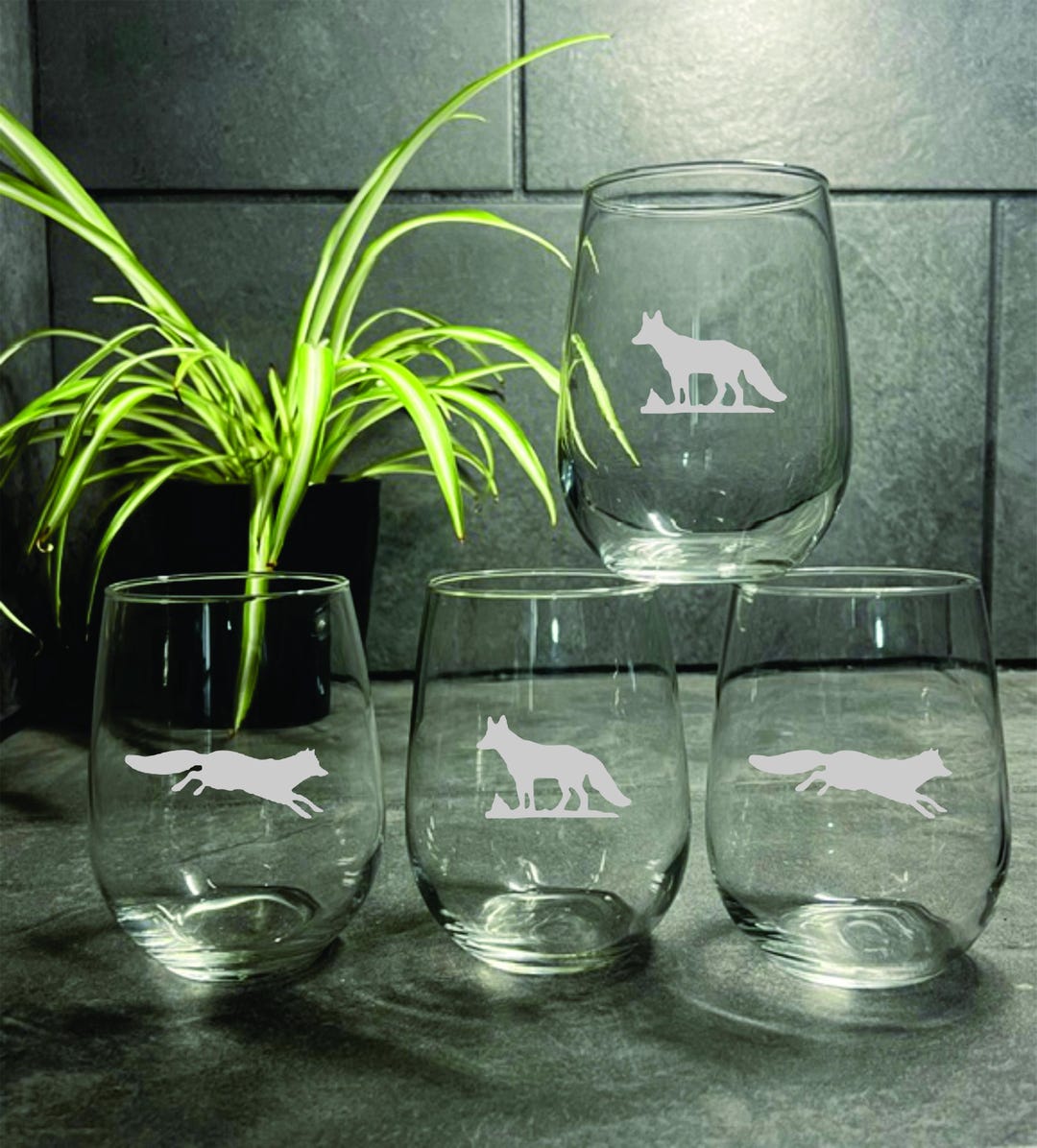 Fox Glass Set of 2 Sand Carved (sandblasted) Choice of Pilsner, Beer ...