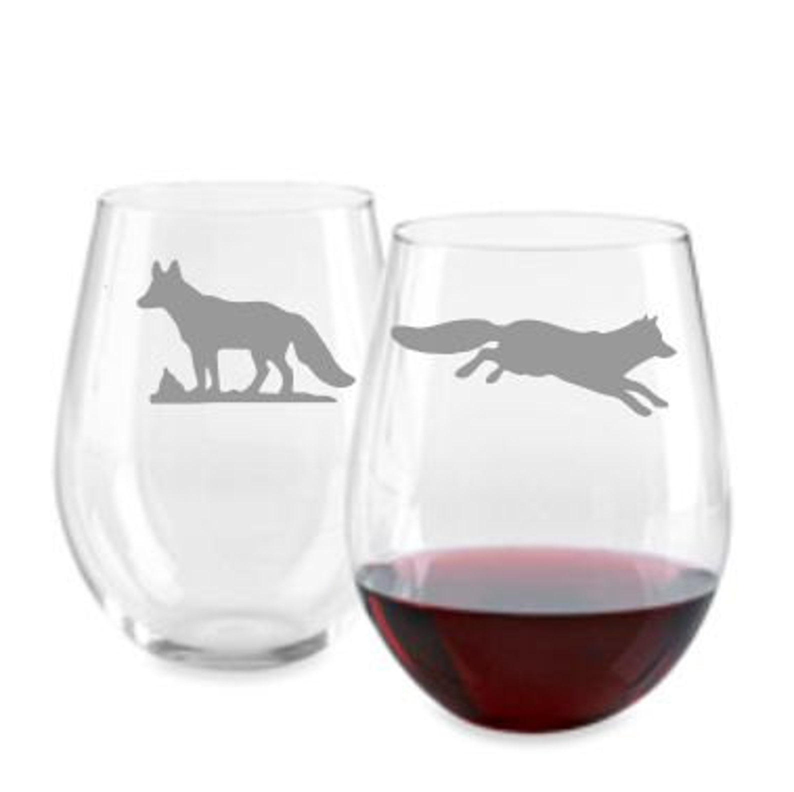 Fox Glass Set of 2 Sand Carved sandblasted Choice of - Etsy