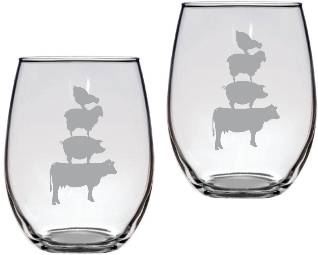 Farm Animals Stacked Glass FREE Personalization, Cow Chicken Pig ...