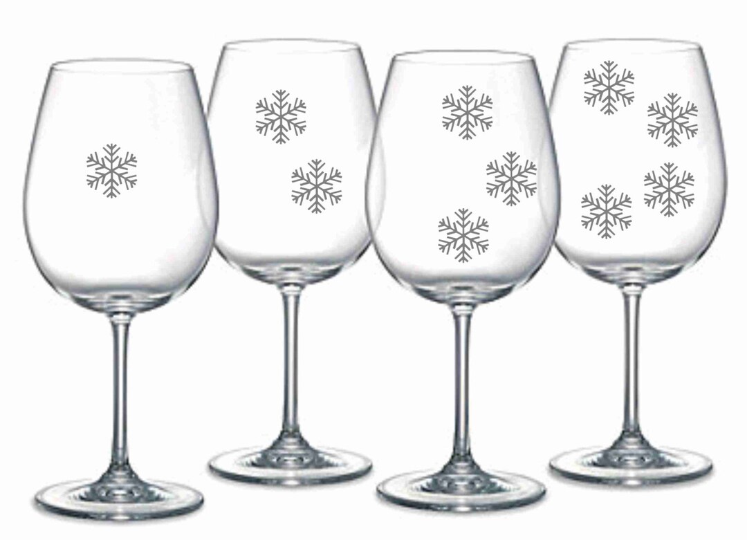 Etched Snowflake Set of 4 , Winter Decor, Christmas Glass, Snow Gift ...