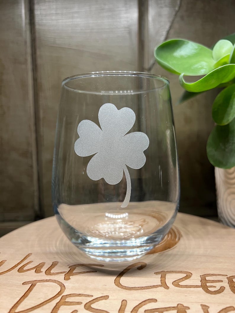 Four Leaf Clover Sand Etched Glass FREE Personalization - Etsy