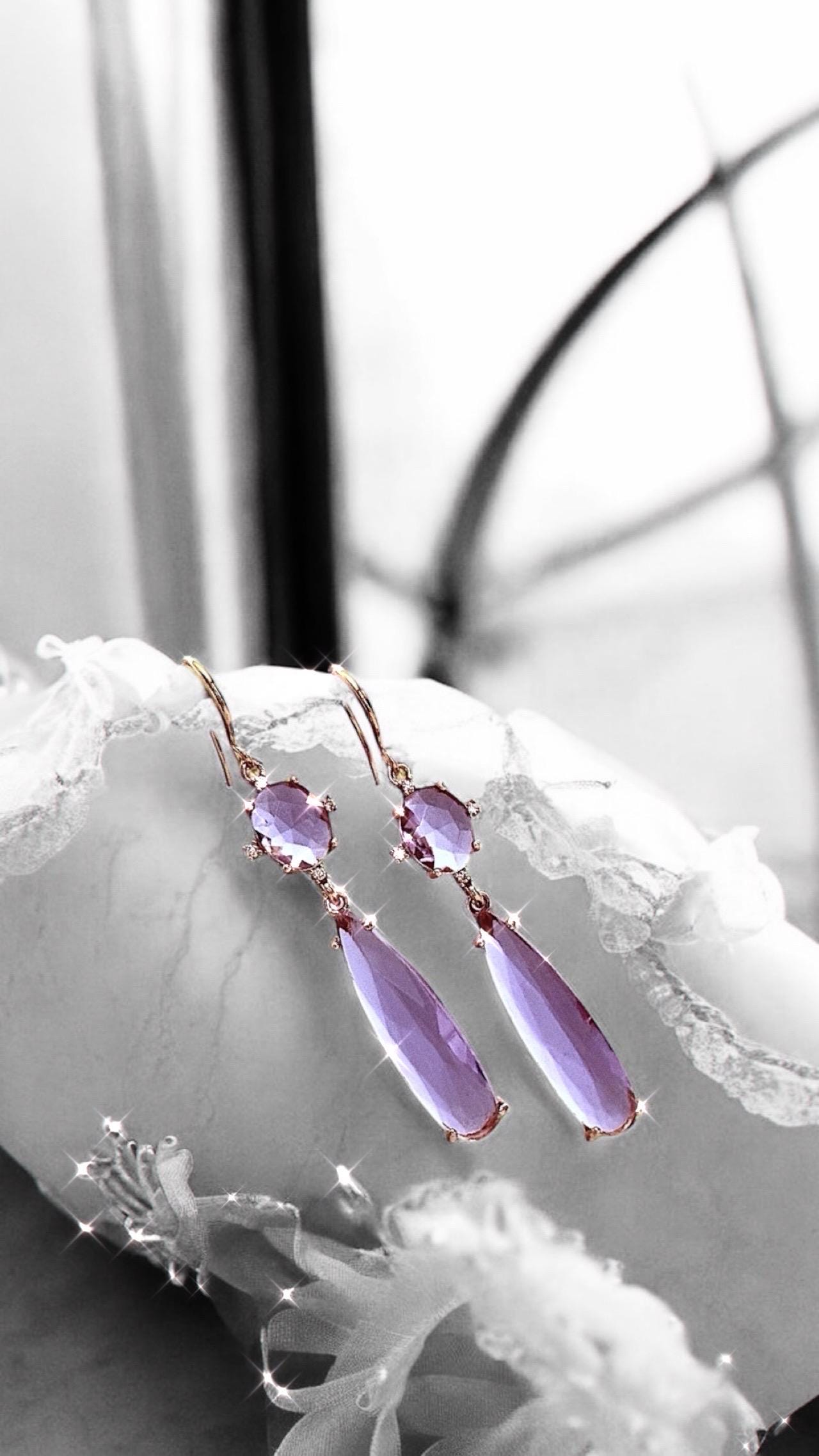 Lavender Purple Drop Earrings: Lilac Earring Gold Bridal Wedding ...