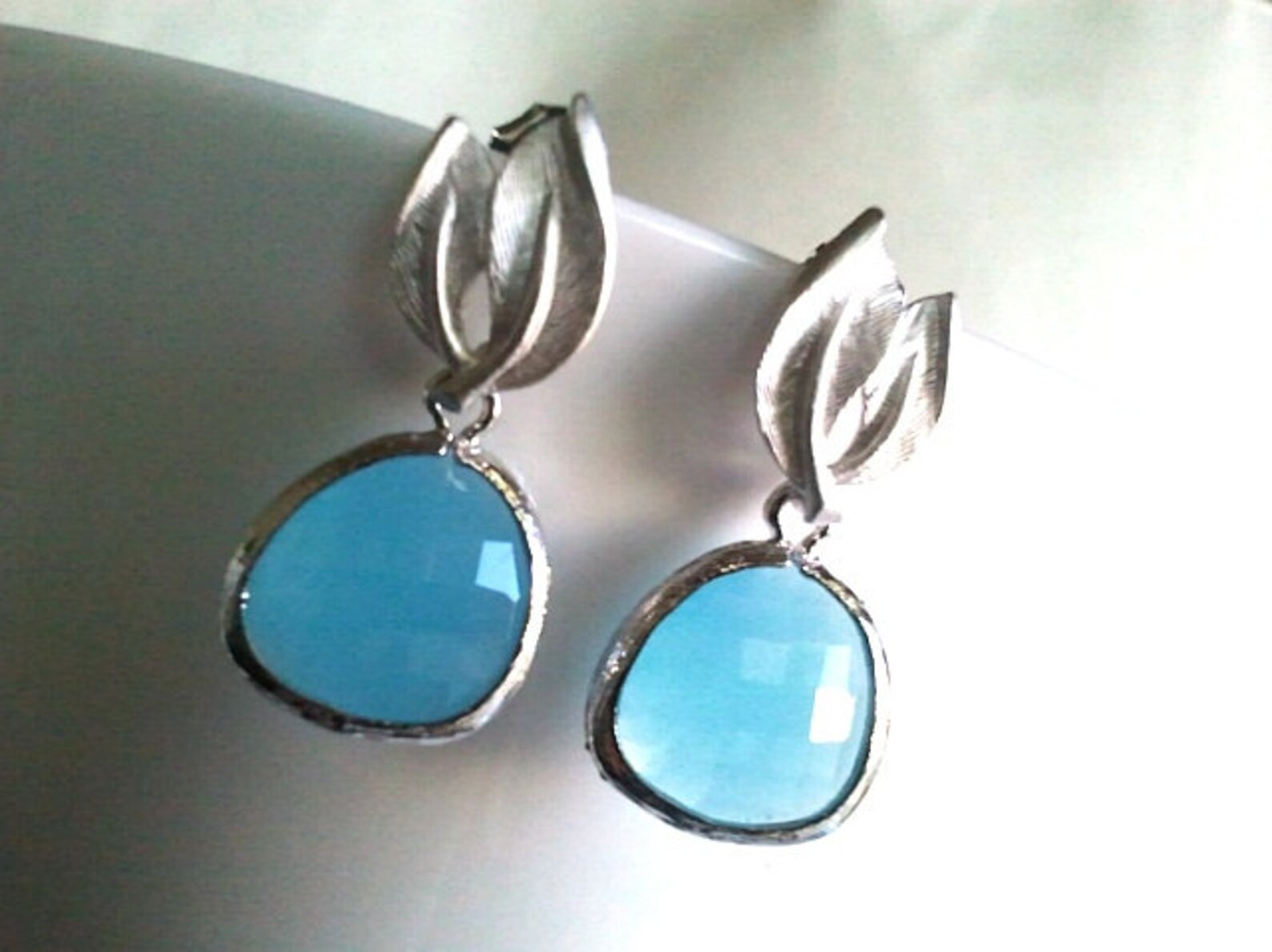 Lovely Tulip With Ocean Blue Post Silver Earrings Bridal - Etsy