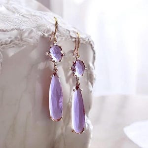 Lavender Purple Drop Earrings: Lilac Earring Gold Bridal Wedding ...