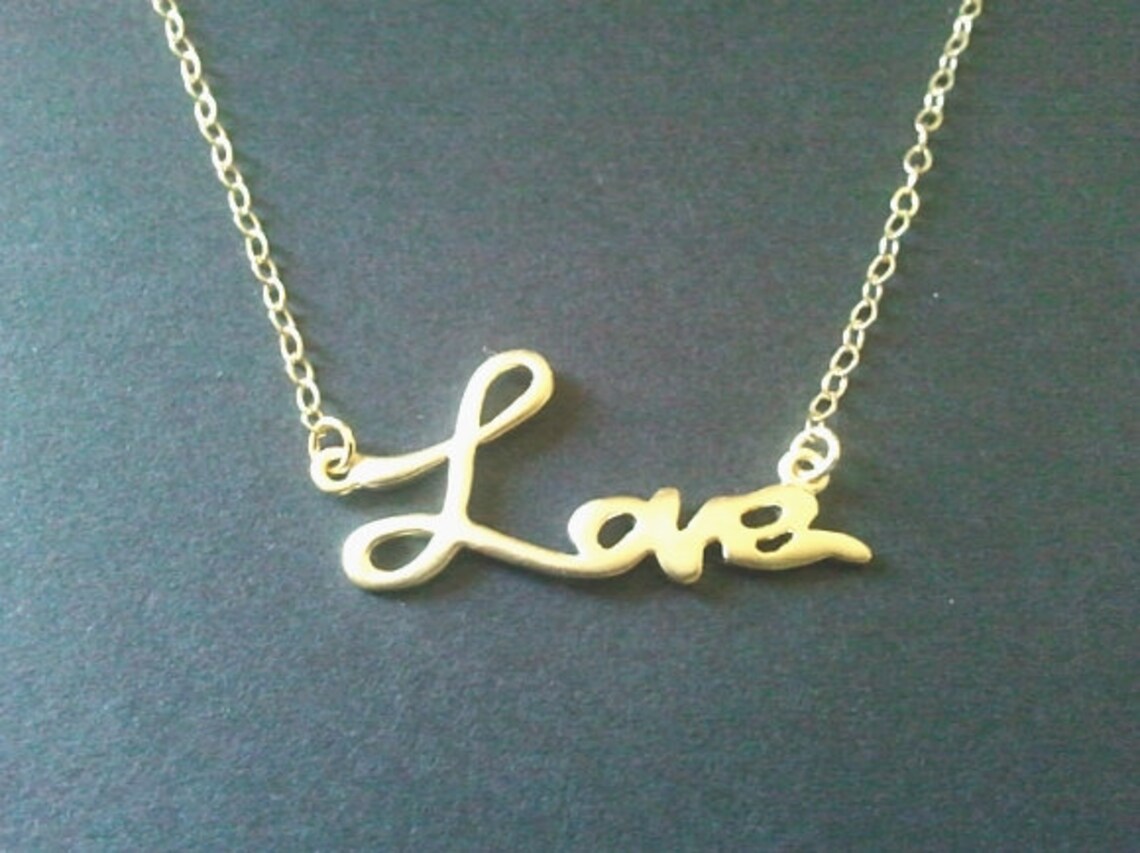 Love Script Charm Necklacegold Charm Necklace Pendant - Etsy
