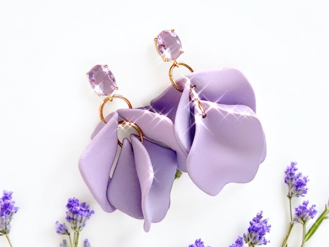 Lavender Flower Earrings: Purple Petal Drop Earrings, Bridesmaid ...