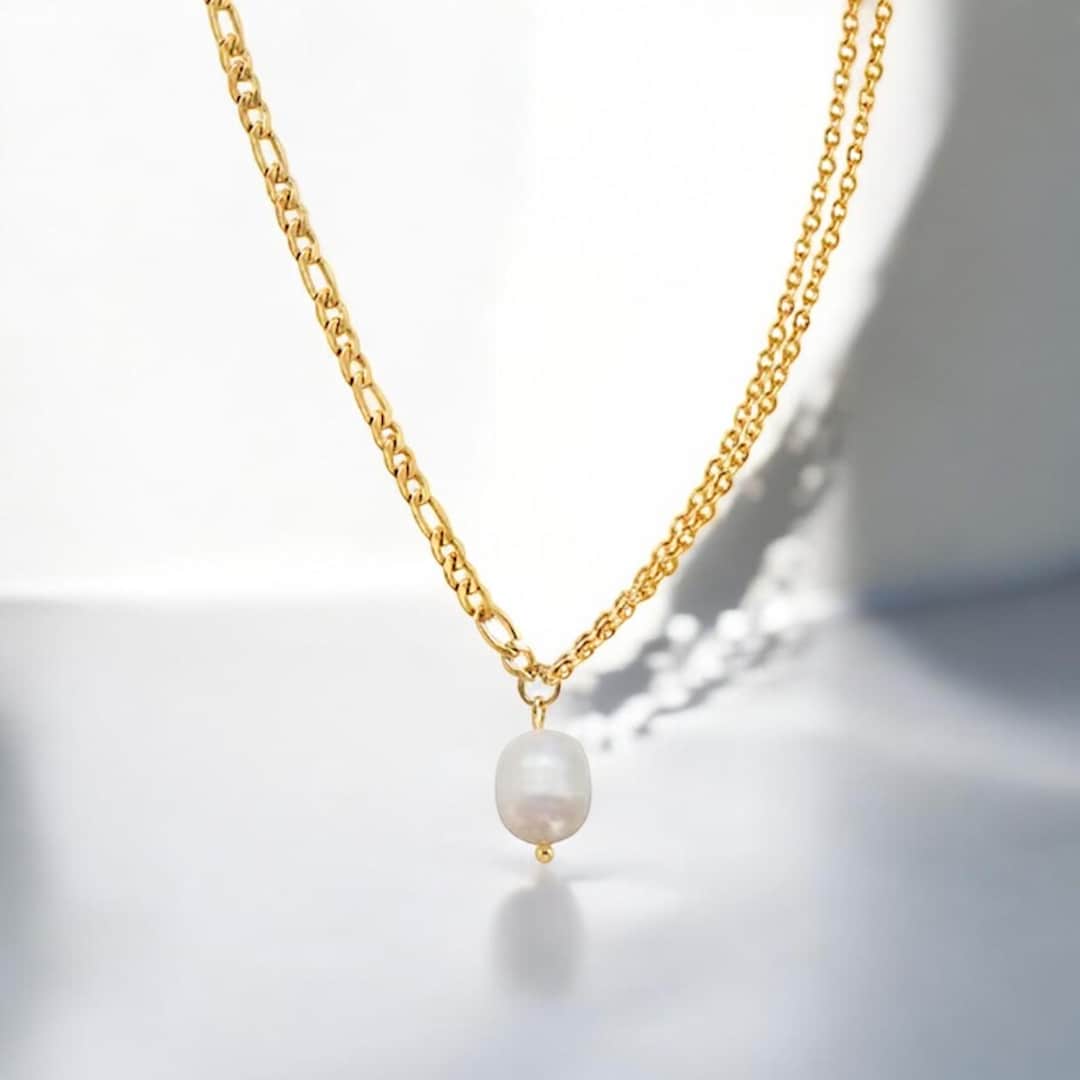 Gold Pearl Pendant Necklace: Natural Freshwater Pearl, June Birthstone ...