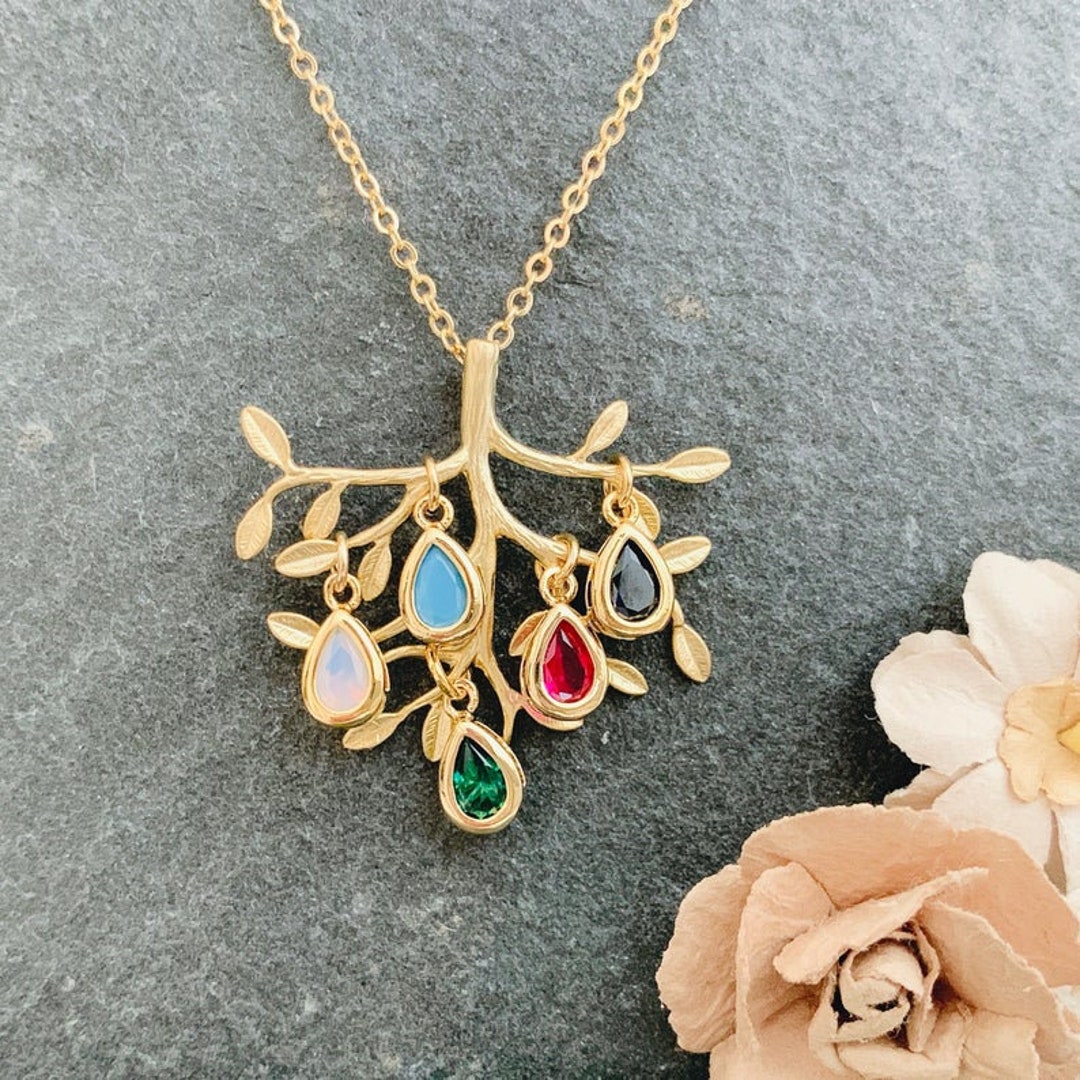 Family Birthstone Tree Necklace: Personalized Initial Charm, Gift for ...