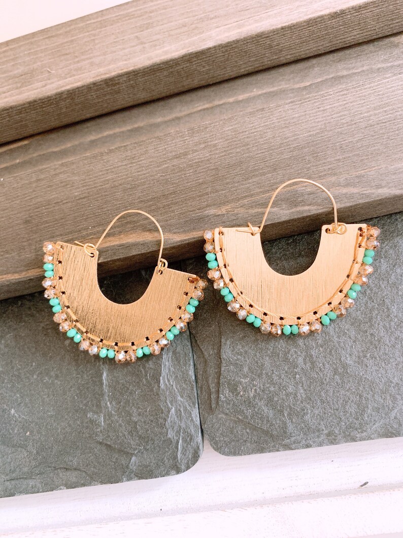 Cluster Beaded Raw Brass Hoop earrings Gold Raw Hoop | Etsy