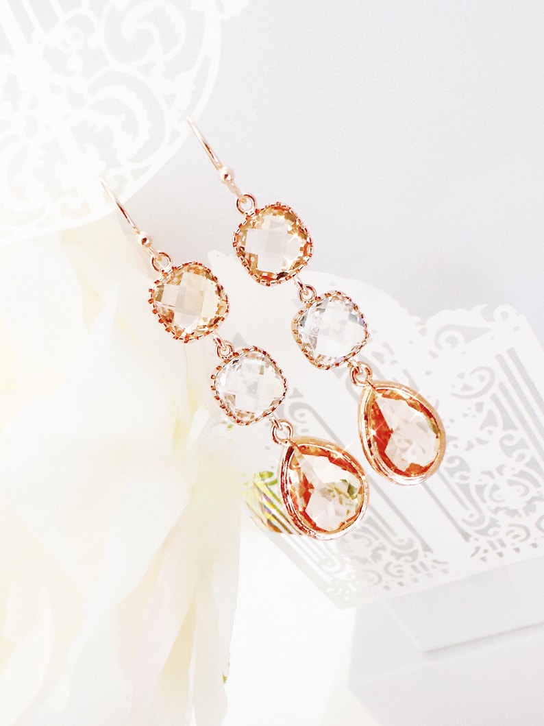 Rose Gold Champagne Dangle Earrings: Bridal Wedding Jewelry - Etsy