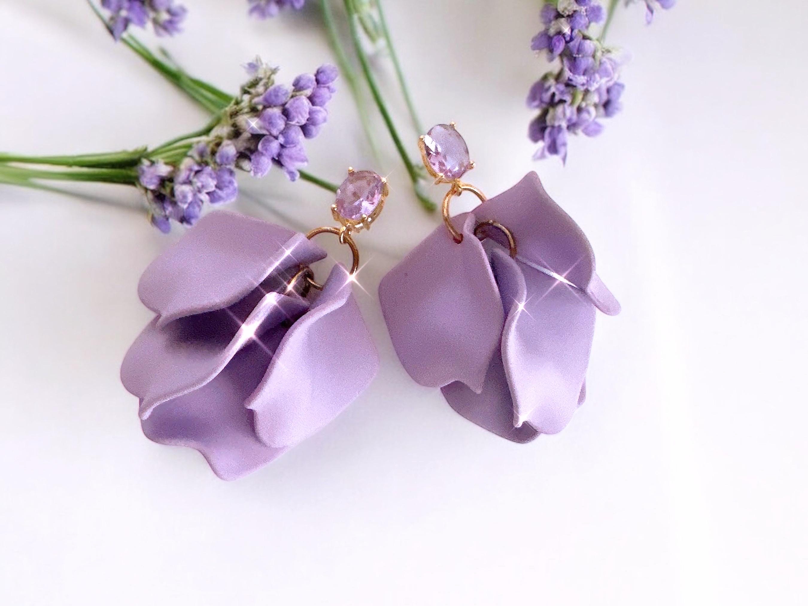 Lavender Flower Earrings: Purple Petal Drop Earrings, Bridesmaid ...