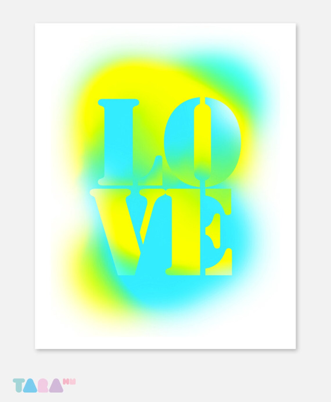 Fluor Blue and Yellow Poster, Love Graffiti Spray, Typography Design ...